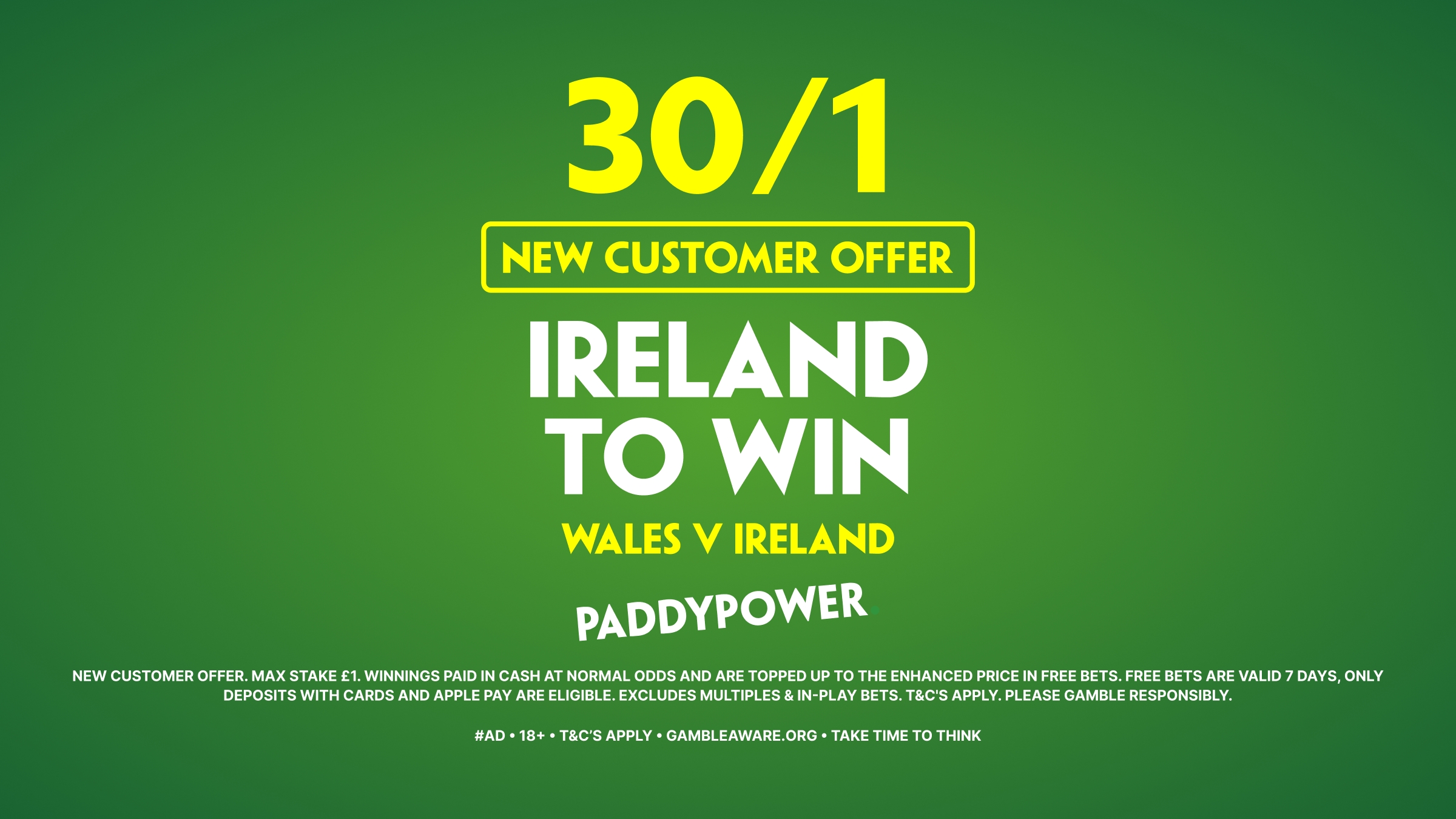 Get 30/1 Ireland to win! Paddy Power Sign Up Offer Wales vs Ireland ...