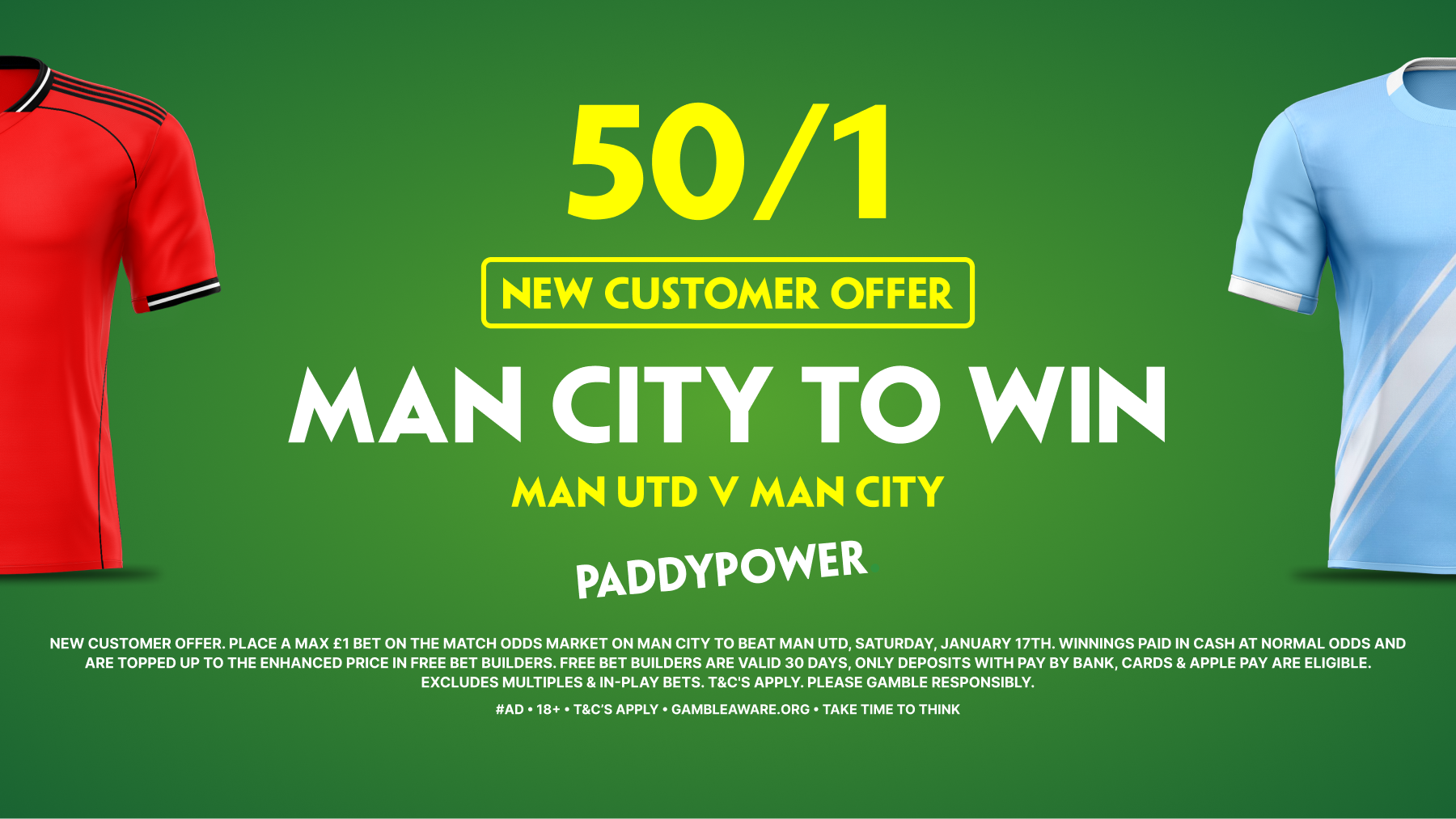 50/1 Man City to beat Man United! Paddy Power Sign Up Offer 17/01/2026 ...