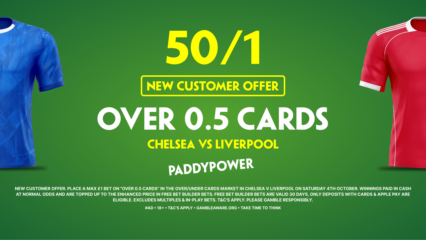 50/1 Over 0.5 Cards in Chelsea vs Liverpool! Paddy Power Sign Up Offer ...