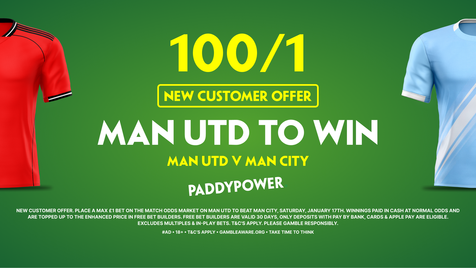 Man United vs Man City: Get £100 in Free Bets with Paddy Power 17/01 ...